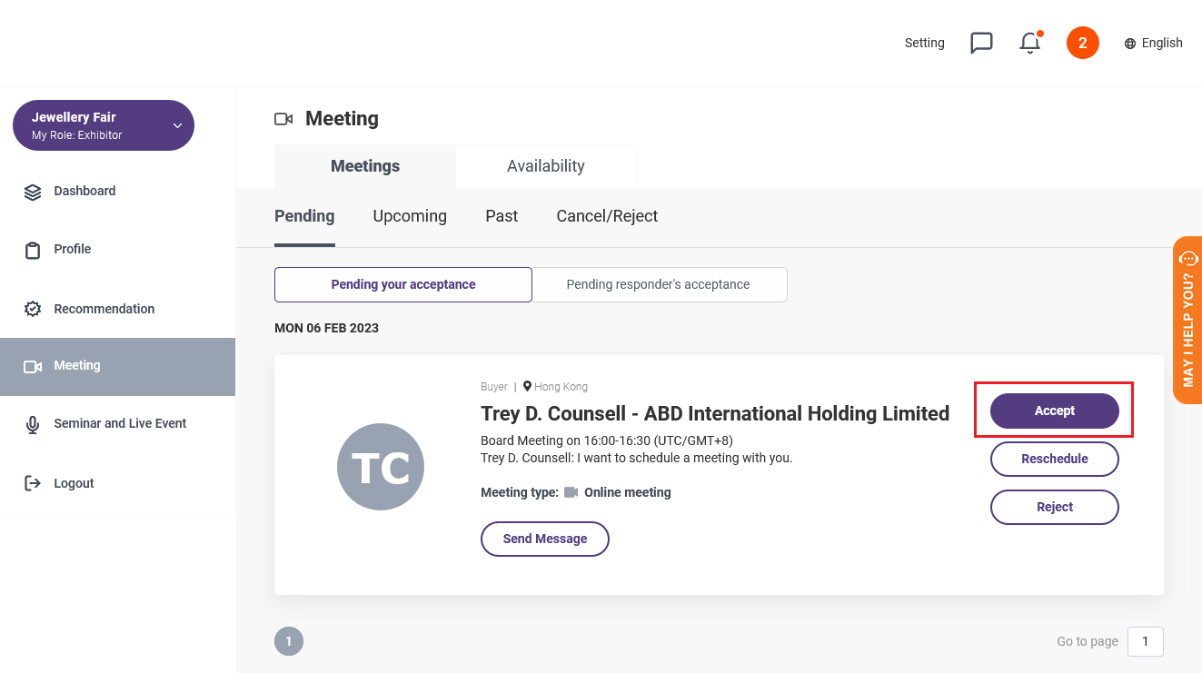 How do I accept a meeting request? – EXHIBITION PLUS